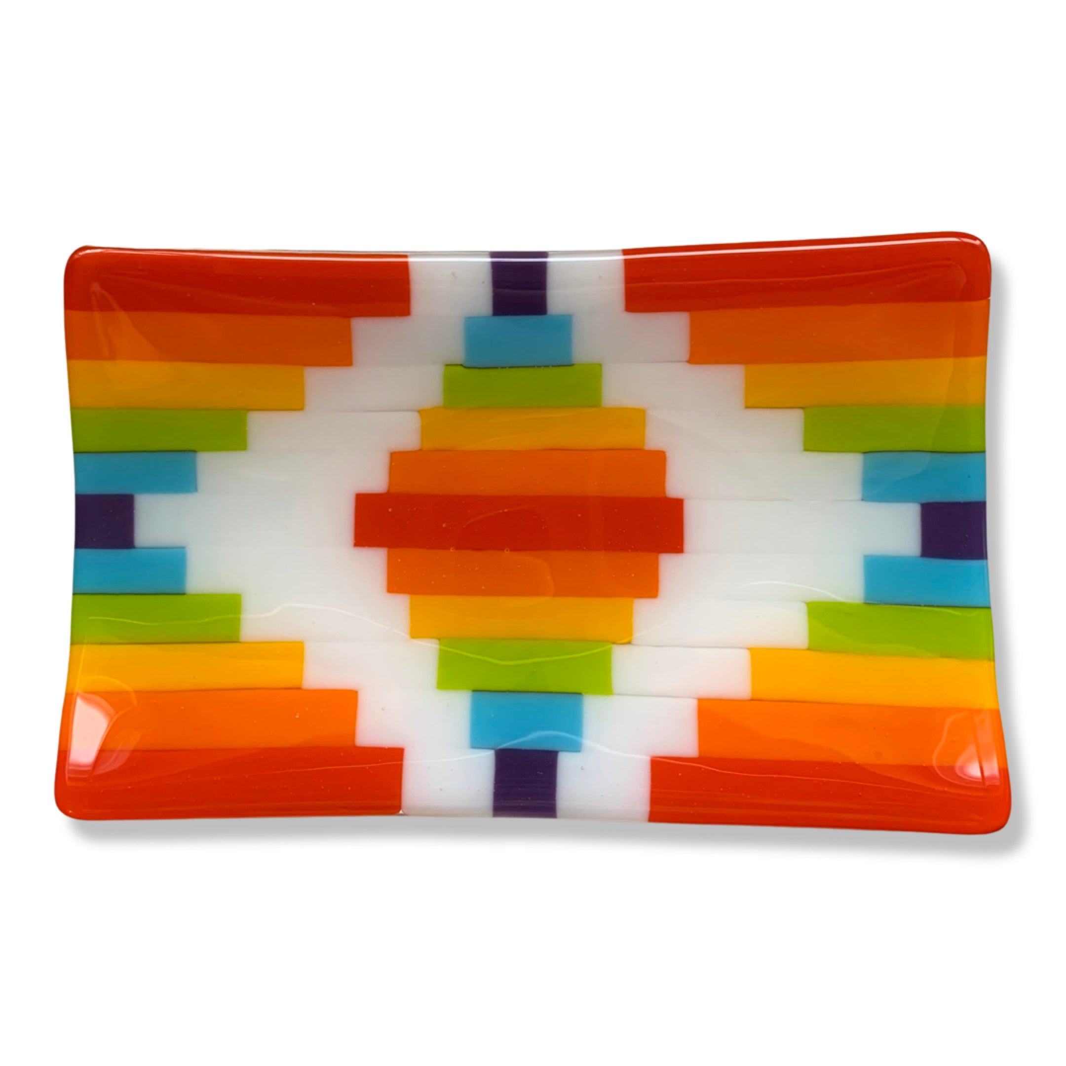 Rectangle Serving Tray- Rainbow Textile | Paulie's Glass Studio